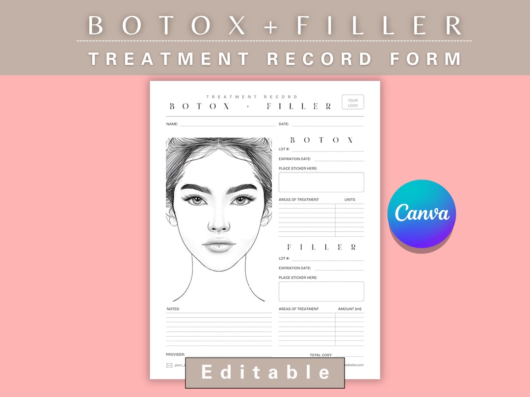 Editable Botox and Dermal Filler Treatment Record Template Form, Nurse ...