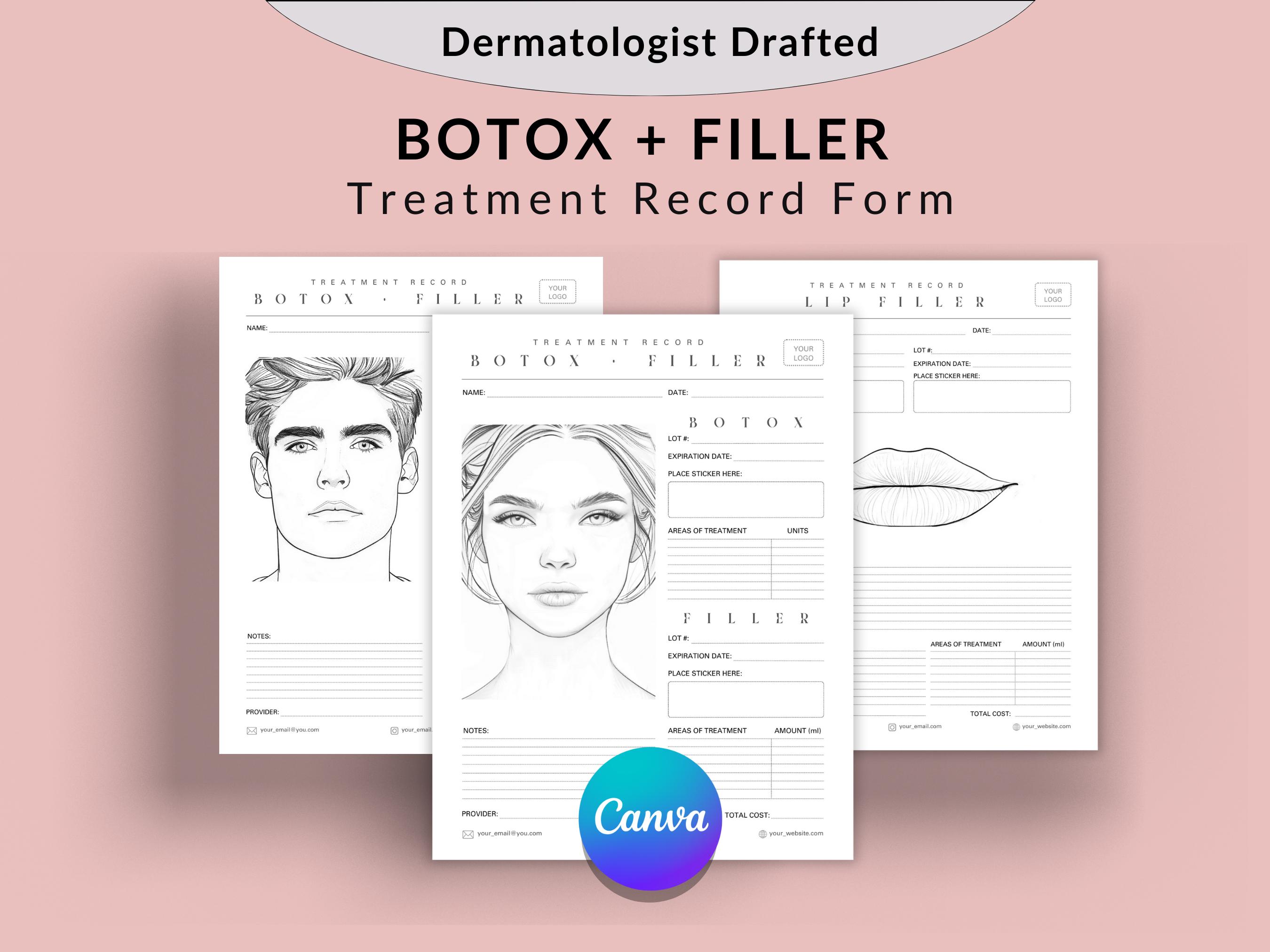 Editable Botox + Dermal Filler Treatment Record Forms, Nurse Injector ...