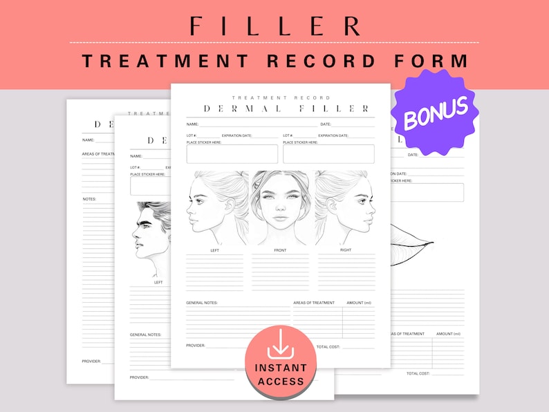 Dermal Filler Treatment Record Form, Nurse Injector Medspa Bundle ...