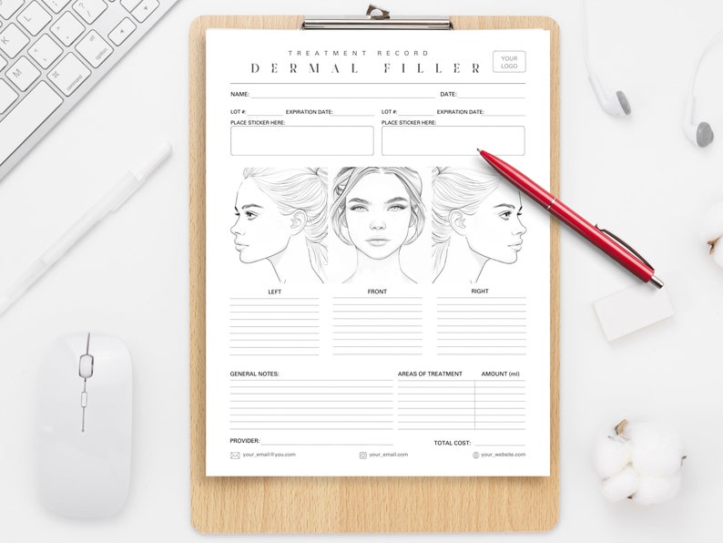 Editable Dermal Filler Treatment Record Form, Nurse Injector Face ...
