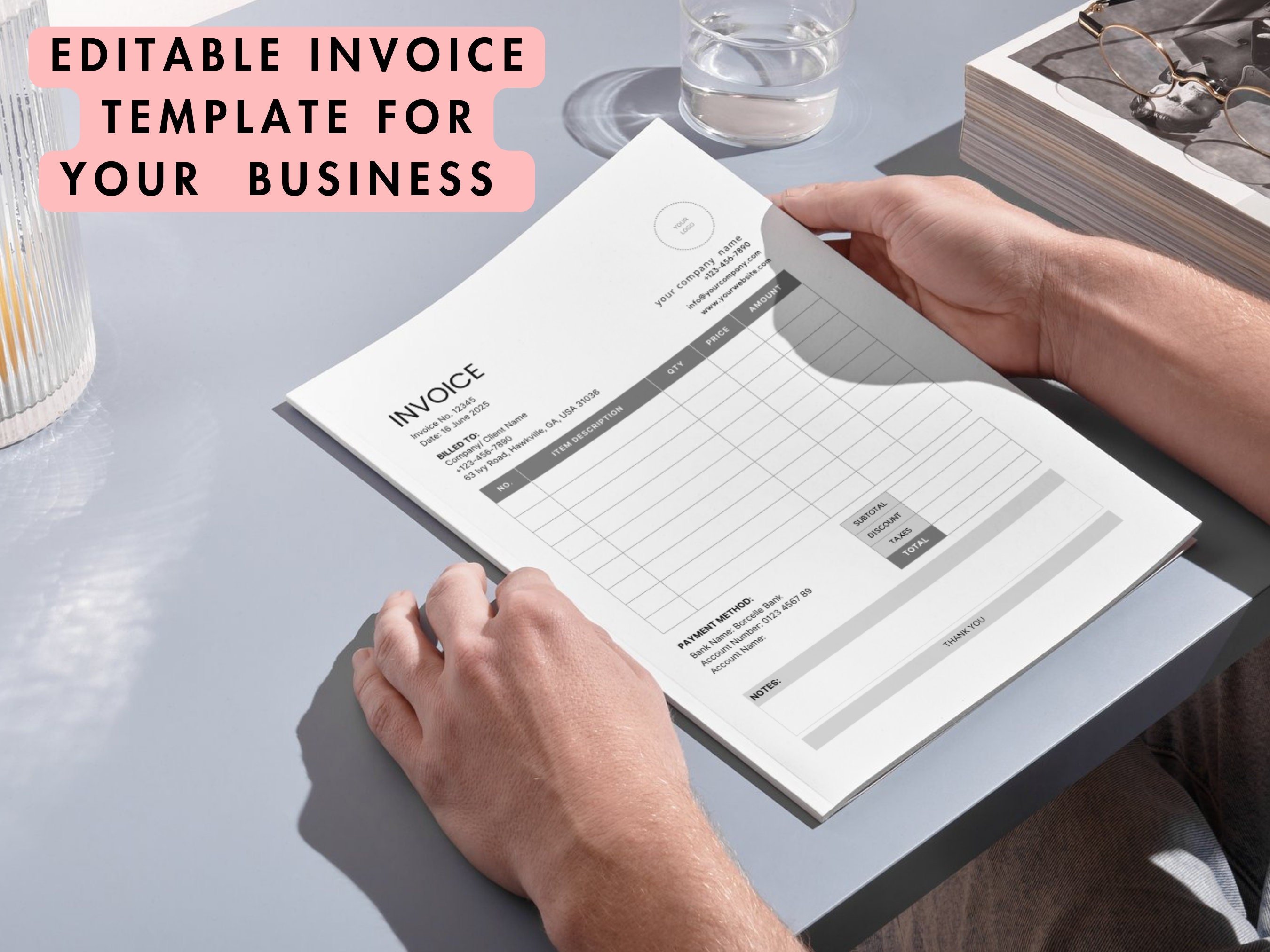 Invoice Template Editable Canva Printable Billing Form, Business ...
