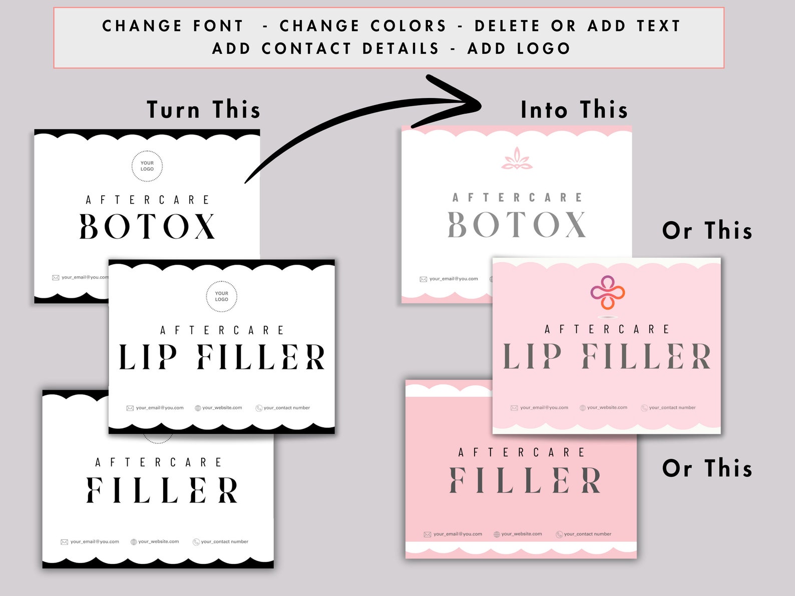 Editable Botox Filler Lip Injection Aftercare Card DIY Cosmetic ...