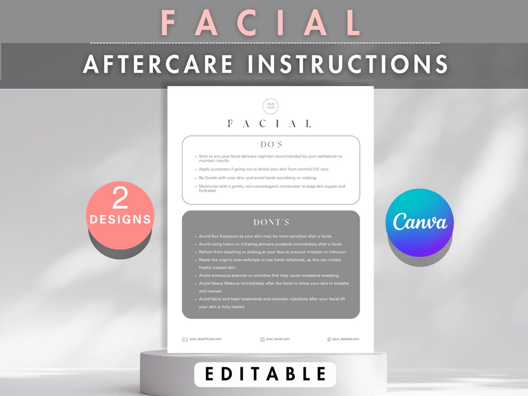 Editable Facial Aftercare Instructions Canva Template, Professional ...
