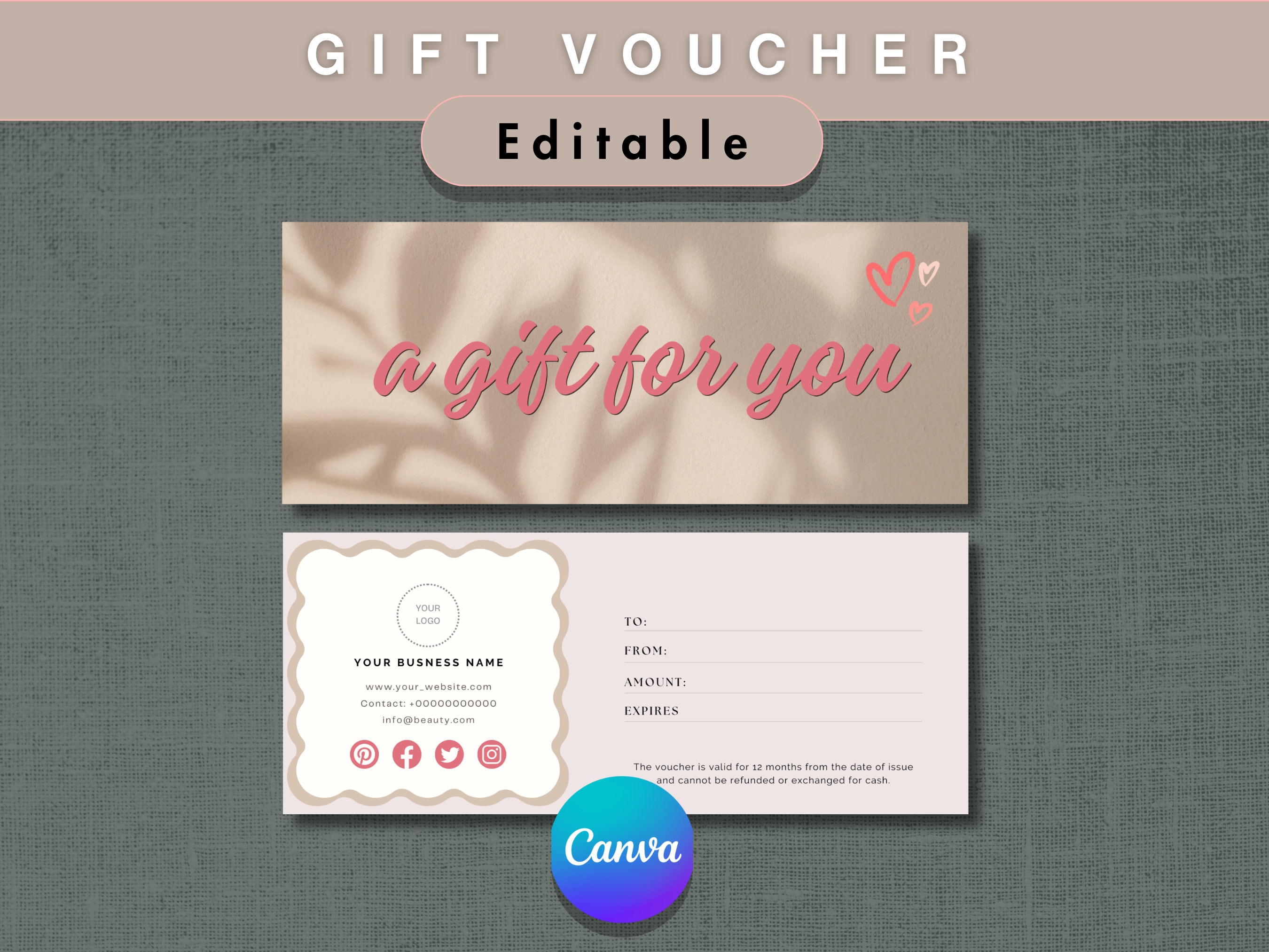 Editable Gift Card Canva Template, Luxurious Spa Card, Beauty Salon ...