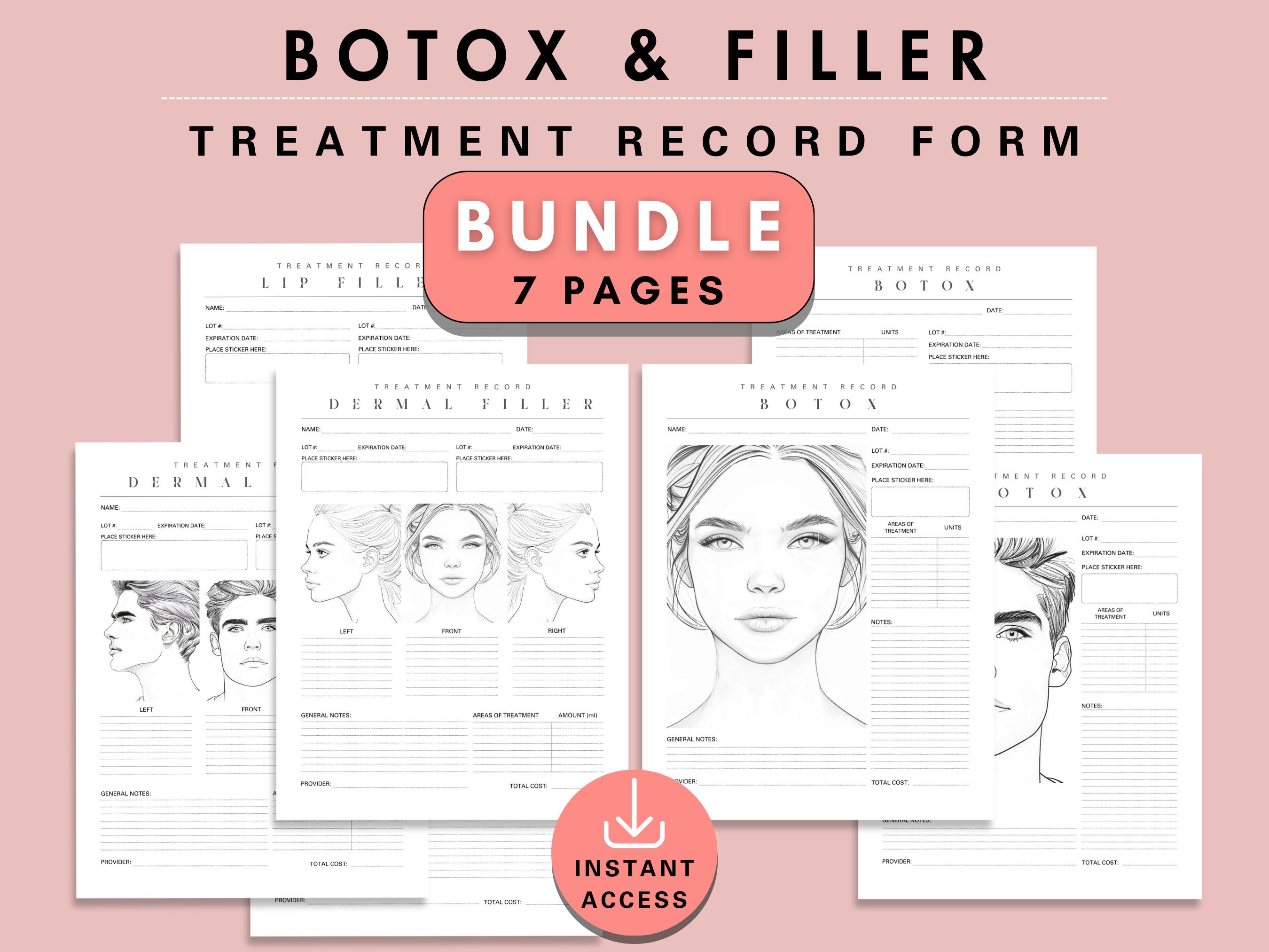 Botox and Dermal Filler Patient Treatment Record Form Bundle ...