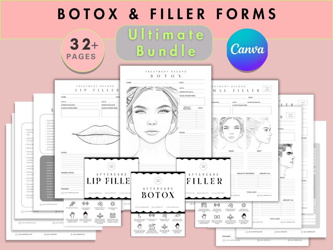 Editable Botox and Filler Forms Canva Template Bundle, Face Record ...