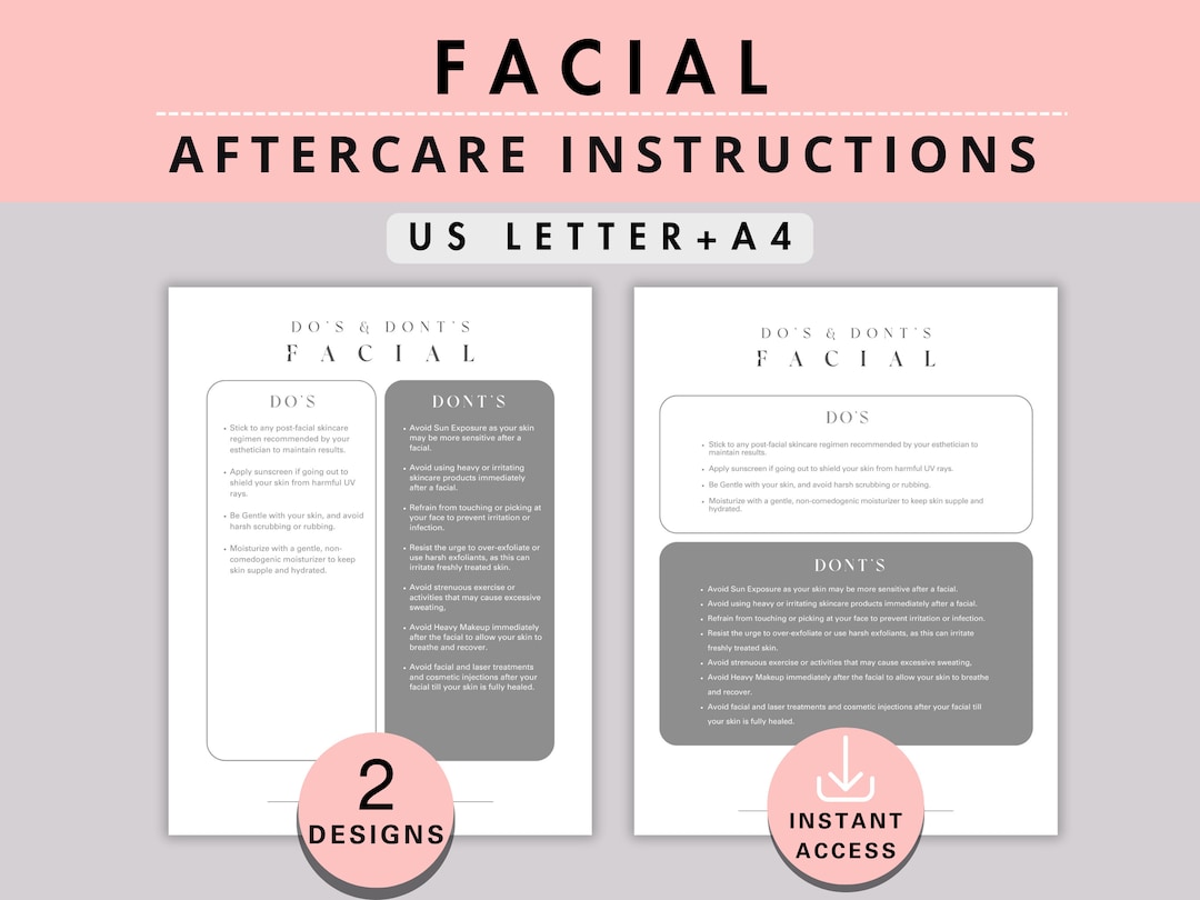 Facial Aftercare Instructions Printable Form, Esthetician Client Beauty ...