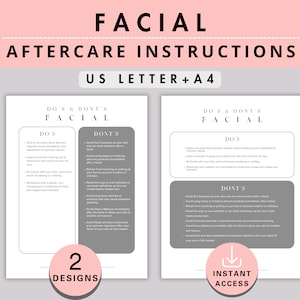 Facial Aftercare Instructions Printable Form, Esthetician Client Beauty ...
