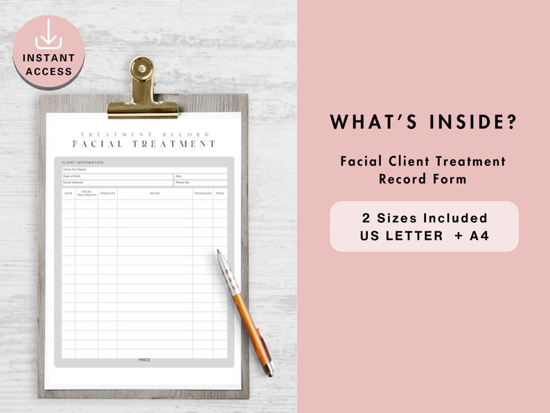 Facial Client Treatment Record Form Esthetician Consultation Detail ...