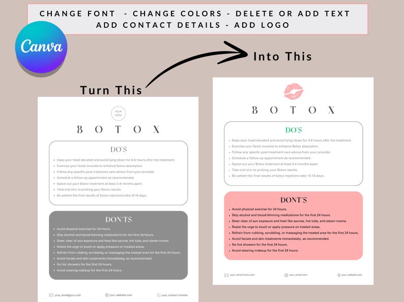 Editable Botox Aftercare Instructions Template Form, Medspa Injectable ...
