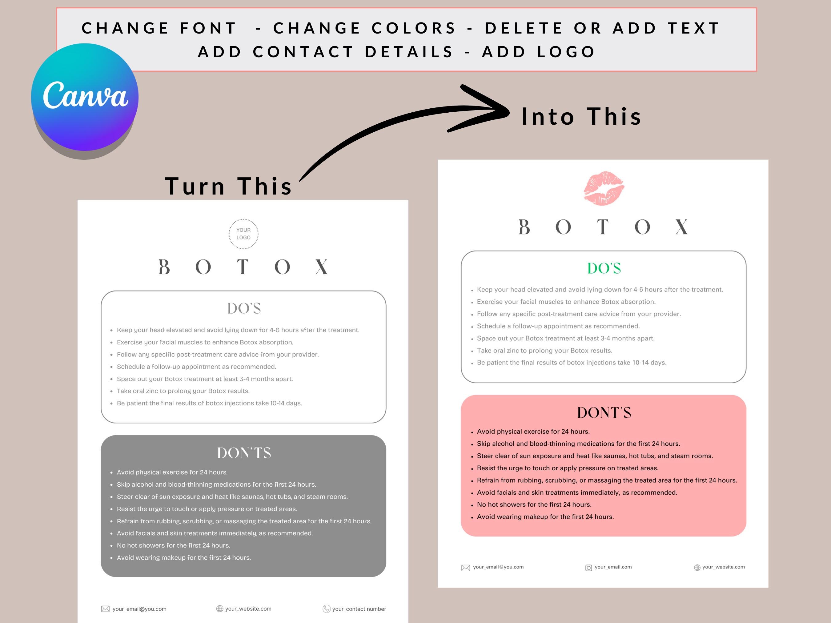 Editable Botox Aftercare Instructions Template Form, Medspa Injectable ...