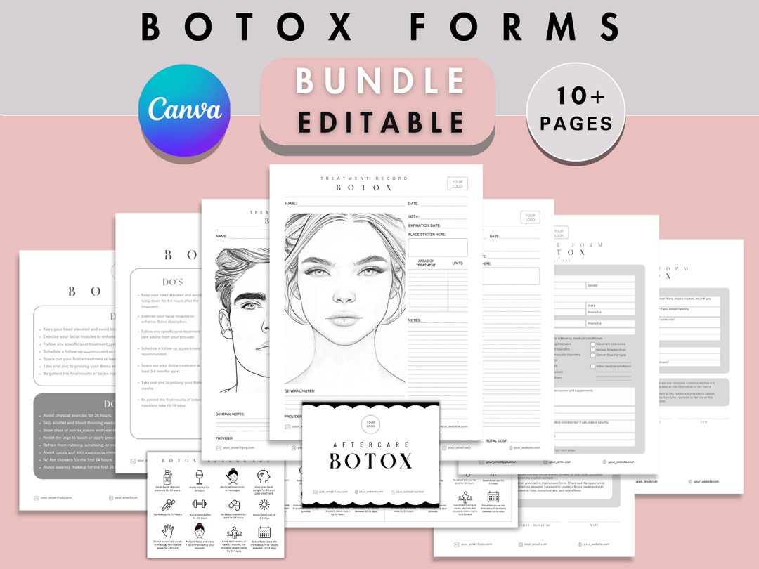 Editable Botox Treatment Form Bundle, Neurotoxin Client Consent Intake ...