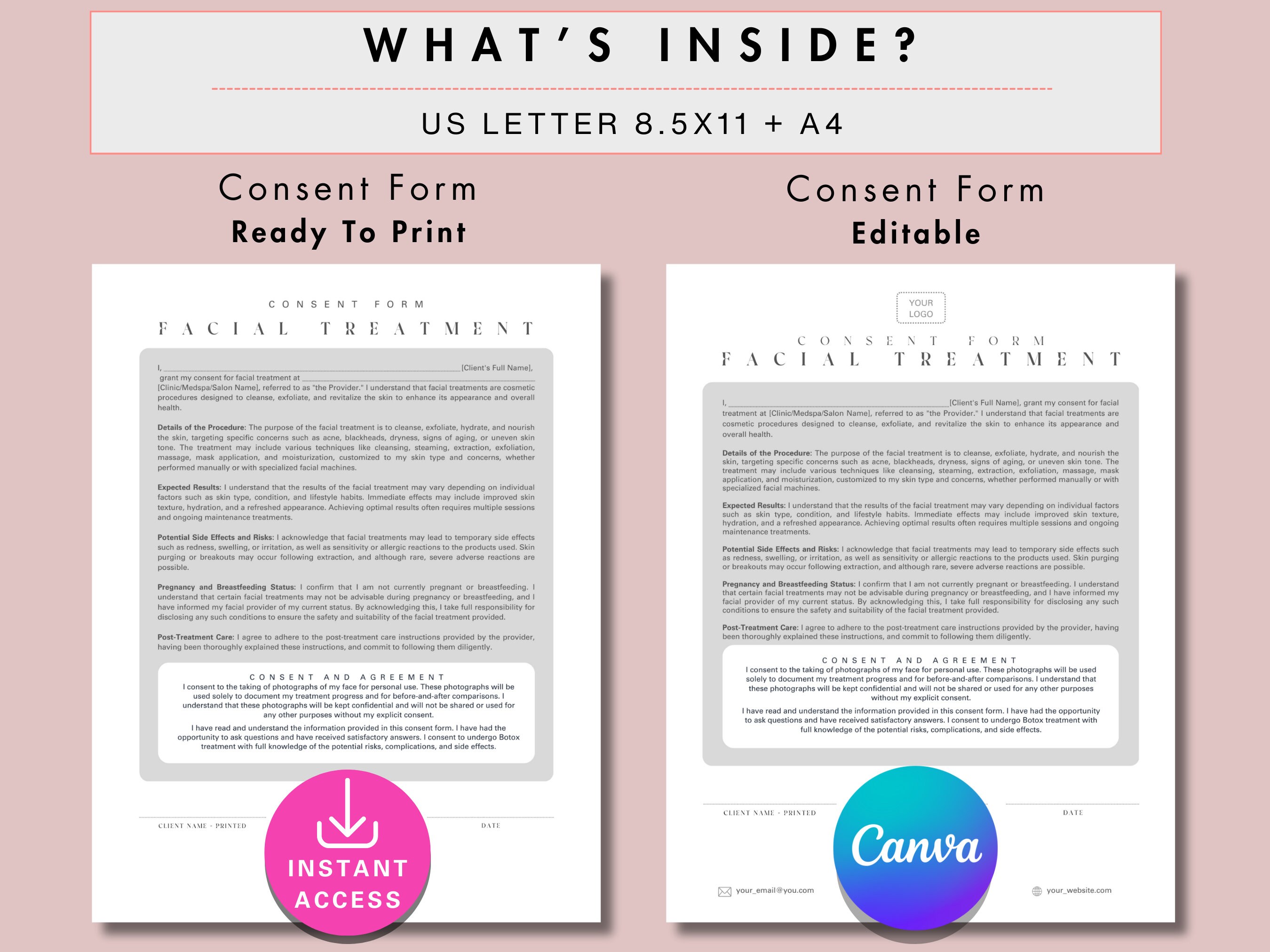 Editable Facial Informed Consent Form Esthetician Client Intake Canva ...
