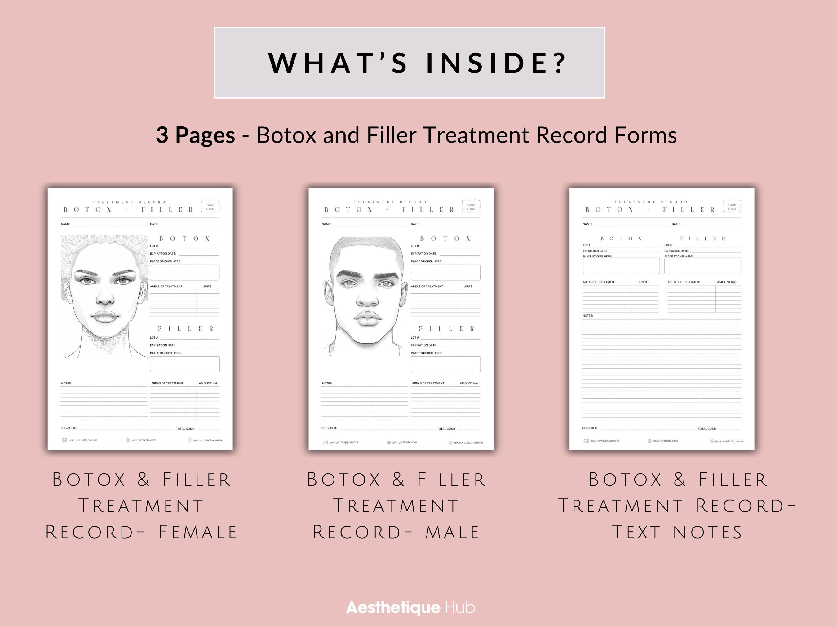 Botox and Dermal Filler Treatment Record Form, Nurse Injector Patient ...
