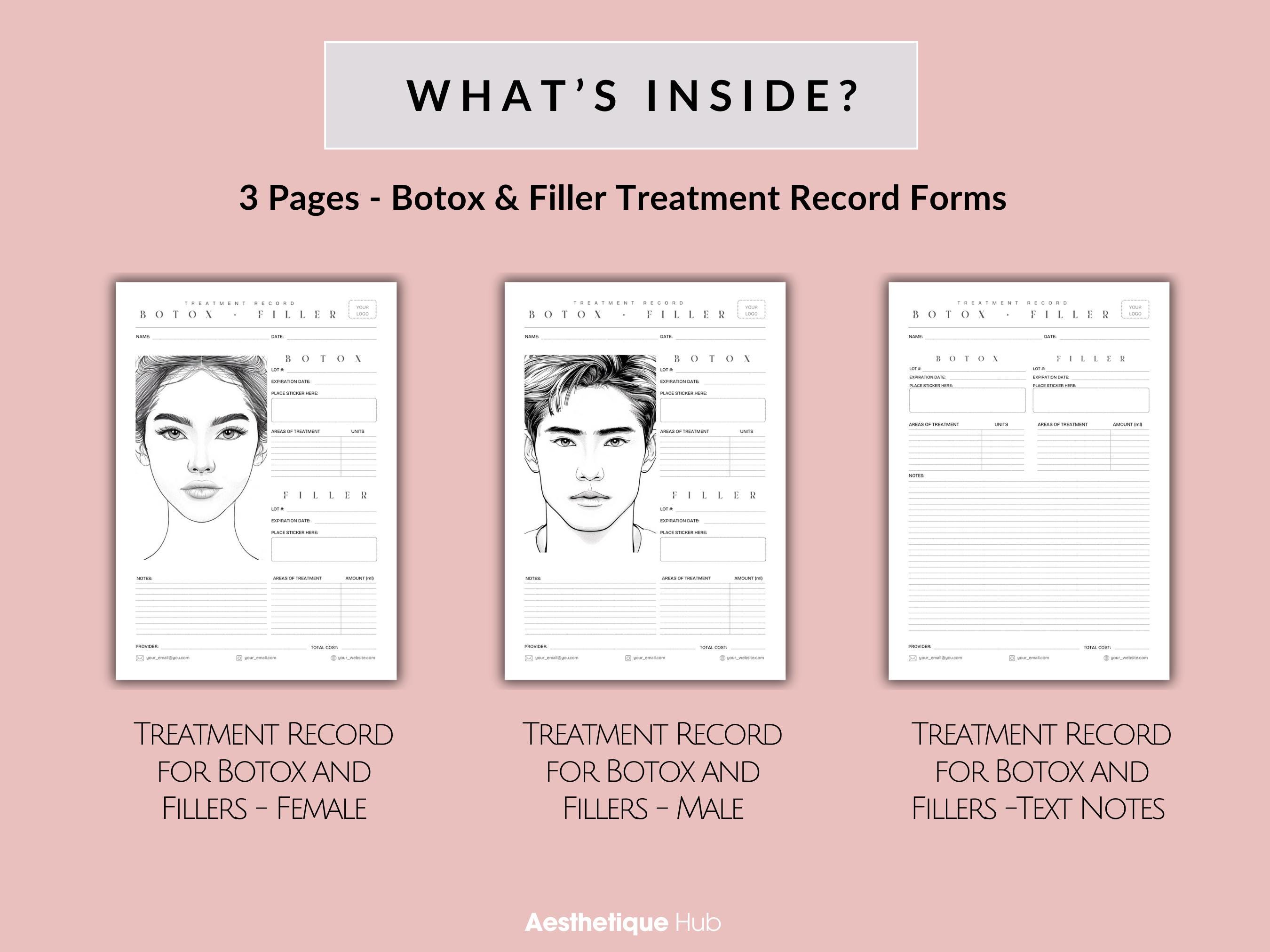 Editable Botox and Dermal Filler Treatment Record Form, Nurse Injector ...