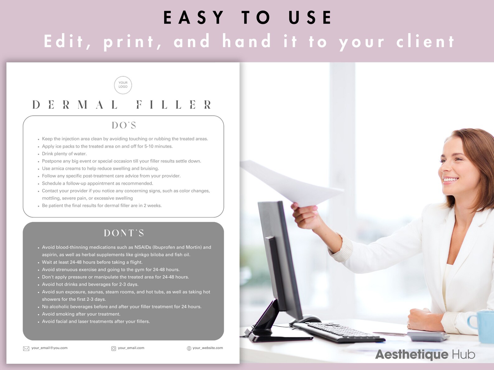 Editable Lip Filler Aftercare Instructions Sheet, Printable Aesthetic ...