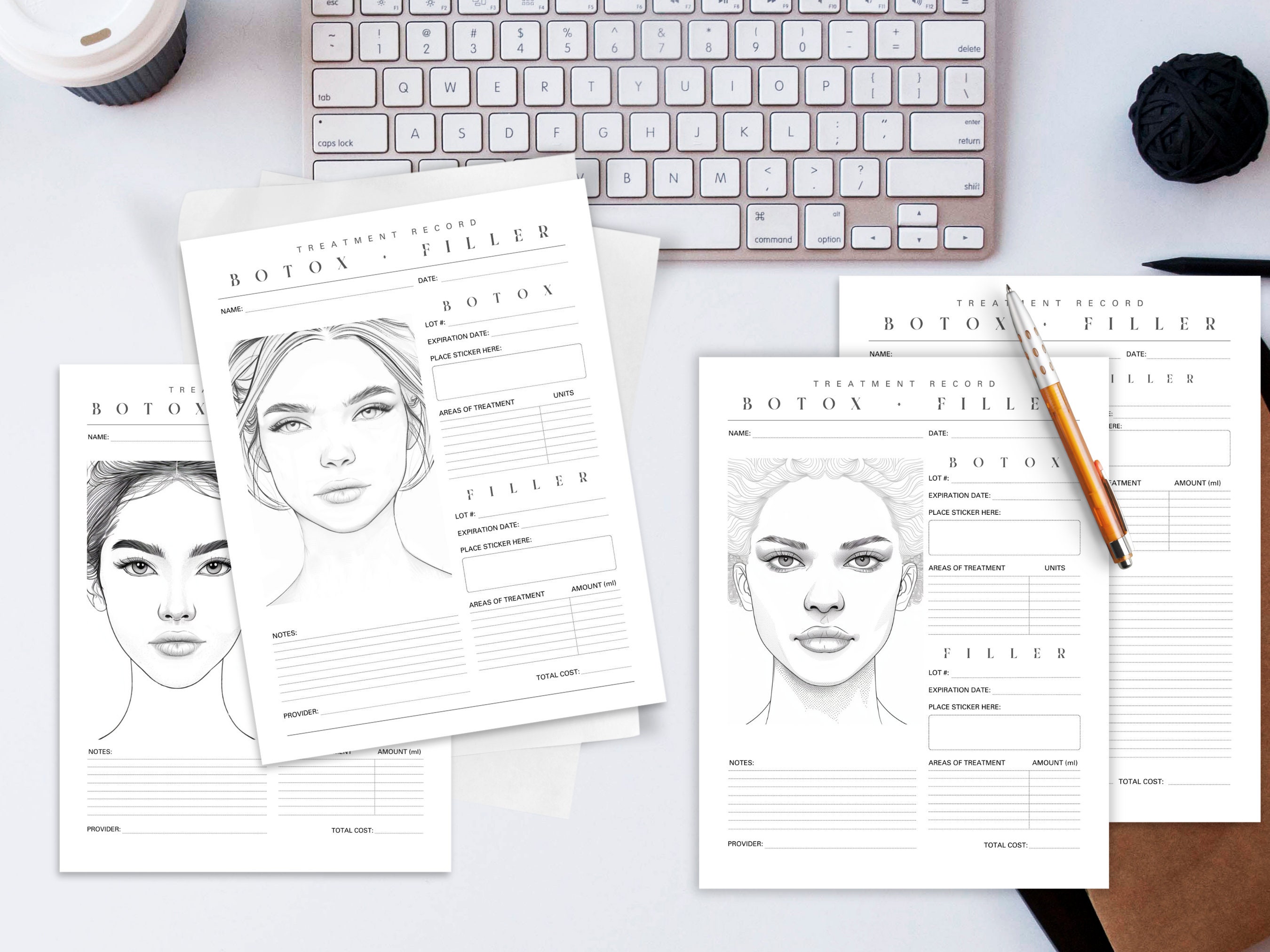 Botox and Filler Treatment Record Form, Face Chart Inclusive Diverse ...