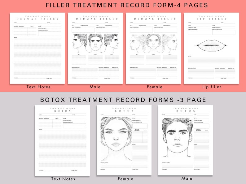 Botox and Dermal Filler Patient Treatment Record Form Bundle ...