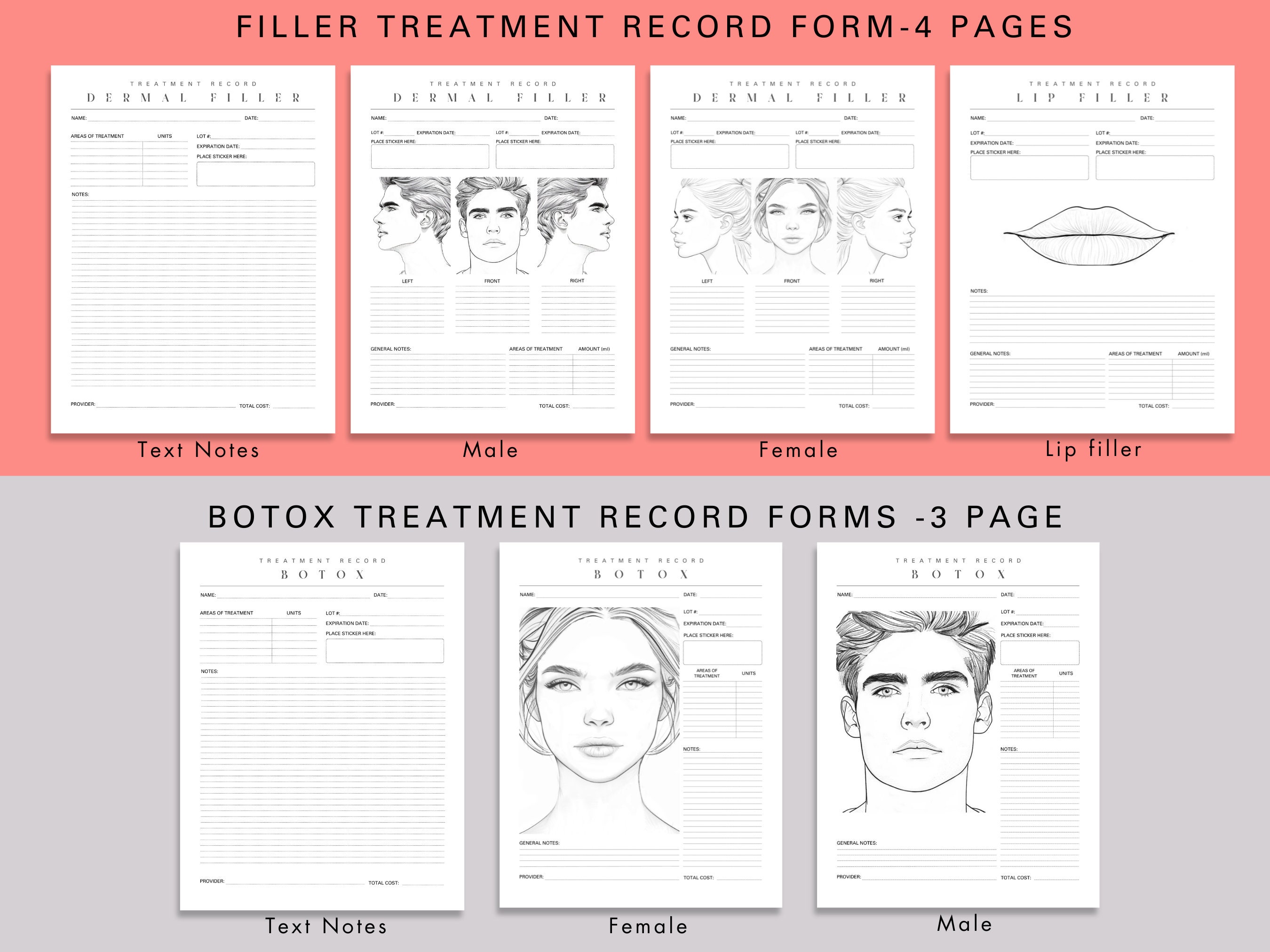 Botox and Dermal Filler Patient Treatment Record Form Bundle ...