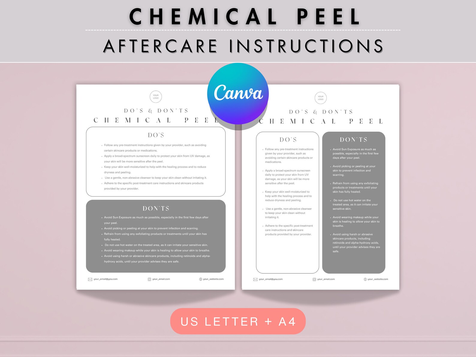 Editable Chemical Peel Aftercare Instructions Canva Template ...