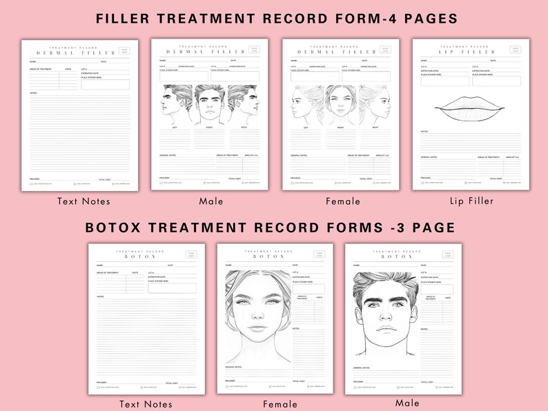 Editable Botox and Dermal Filler Treatment Record Template Form Bundle ...