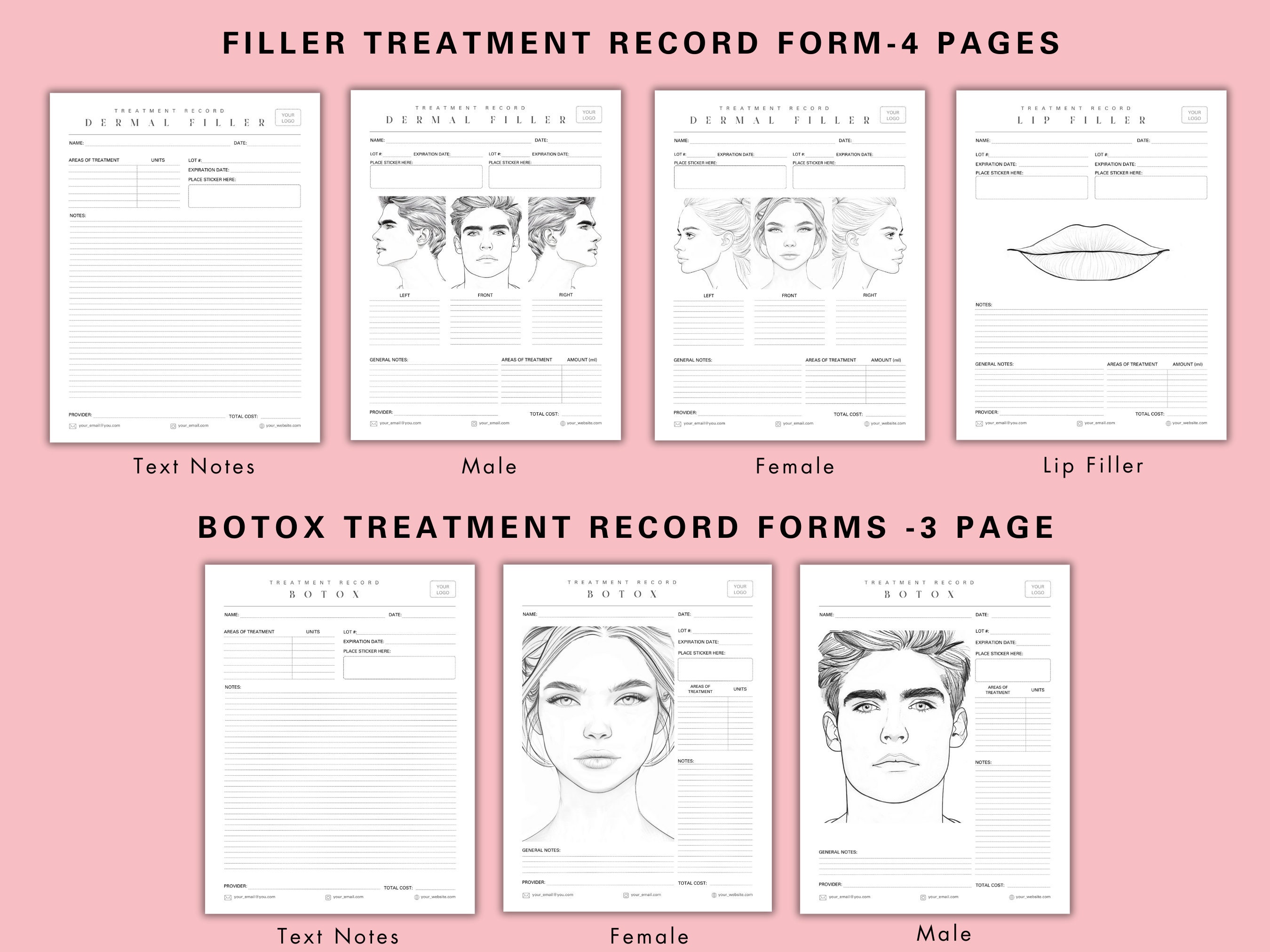 Editable Botox and Dermal Filler Treatment Record Template Form Bundle ...
