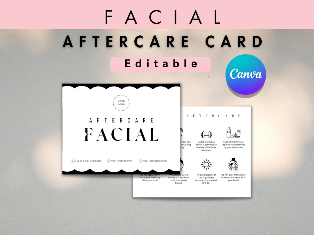 Editable Facial Aftercare Card, Esthetician Canva Template Form, Medspa ...