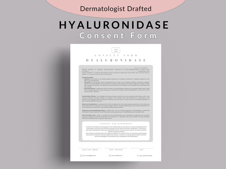 Hyaluronidase Consent Form, Hyalase Filler Dissolving Client Waiver ...
