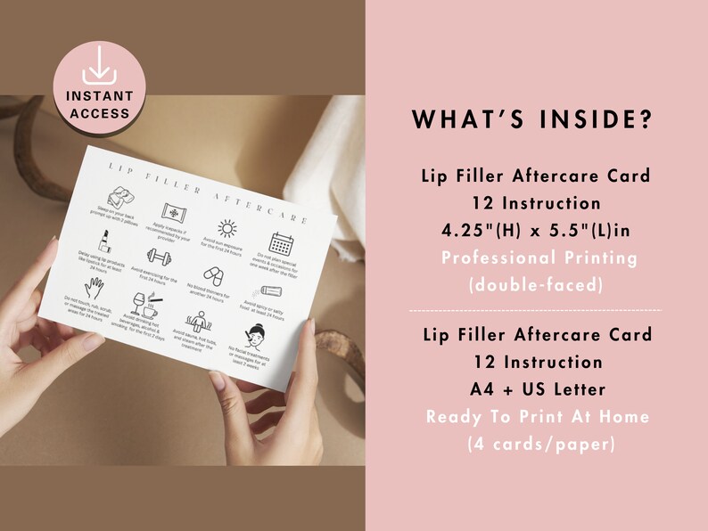 Lip Filler Aftercare Card Template Injection Treatment After Care ...