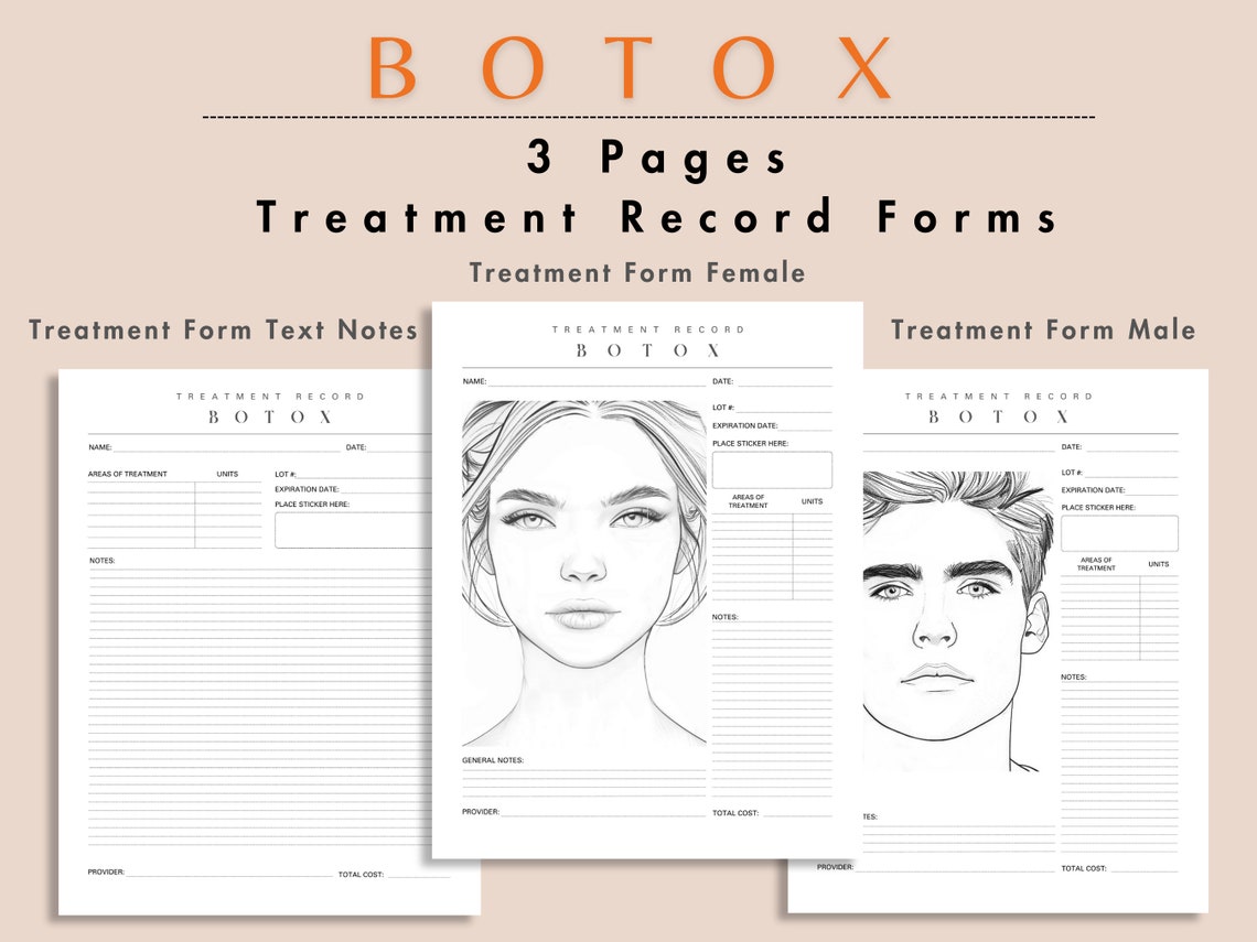 Botox Treatment Record Form With Face Chart, Injectables Patient ...