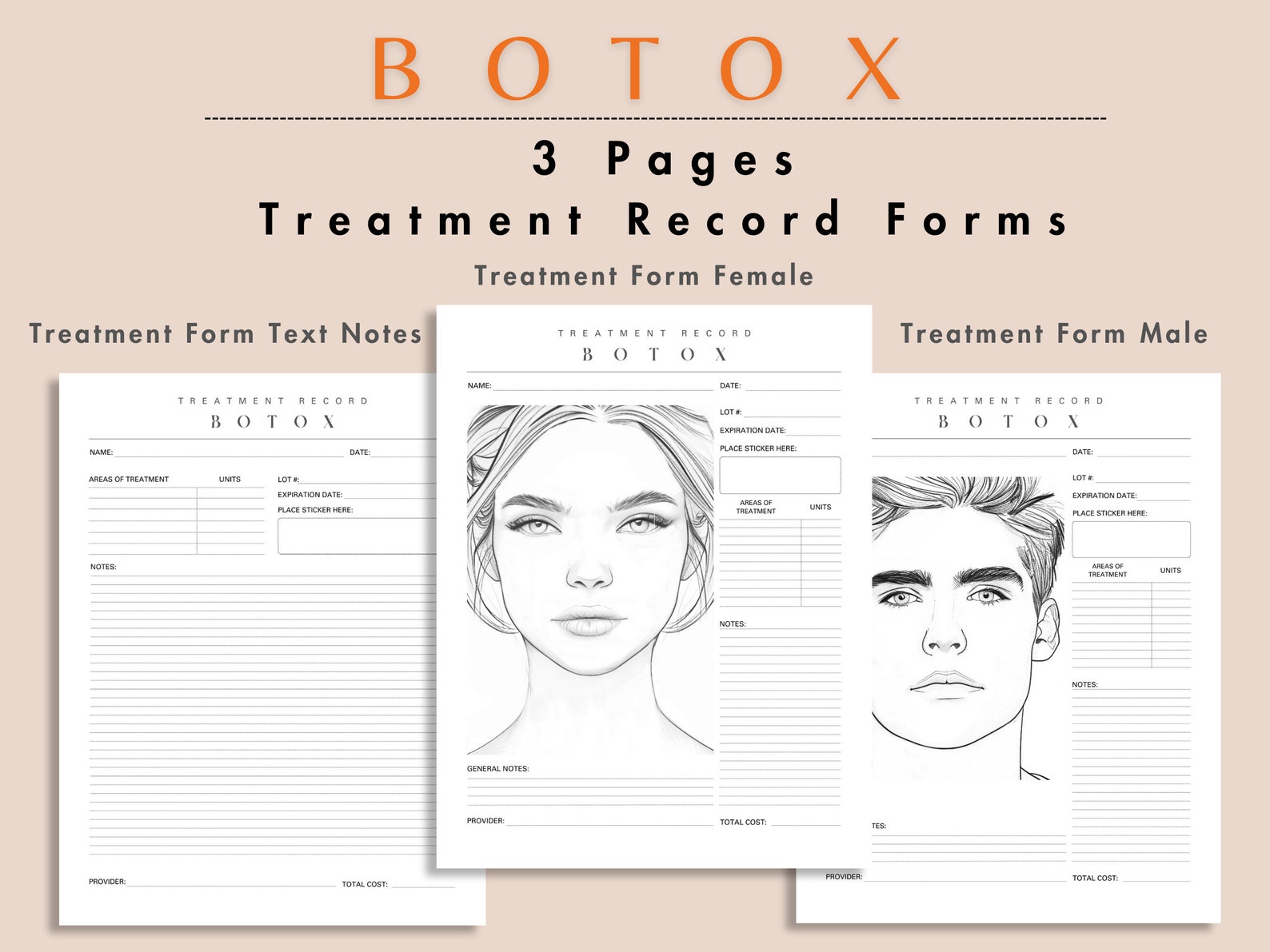 Botox Treatment Record Form With Face Chart, Injectables Patient Documentation Template ...