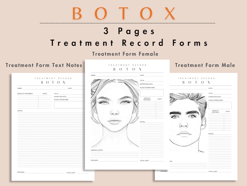 Botox Treatment Record Form With Face Chart, Injectables Patient ...