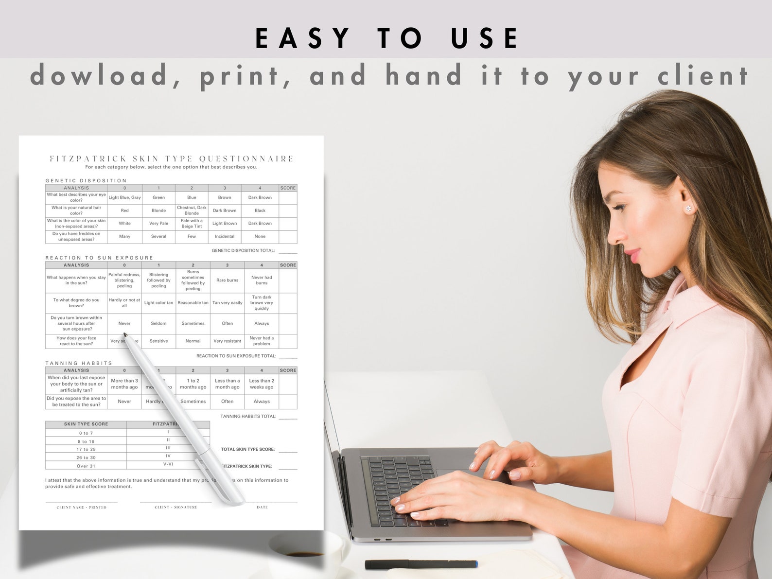 Fitzpatrick Skin Type Form Questionnaire, Esthetician Skin Type ...