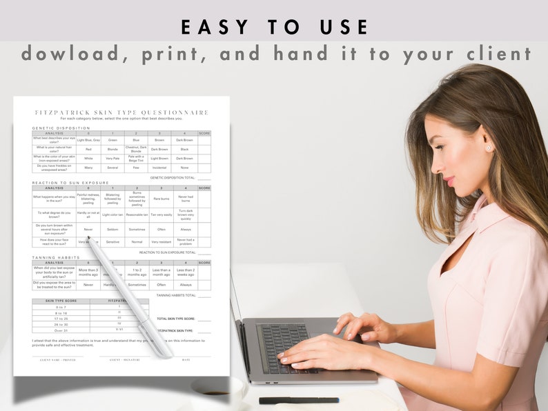 Fitzpatrick Skin Type Form Questionnaire, Esthetician Skin Type ...