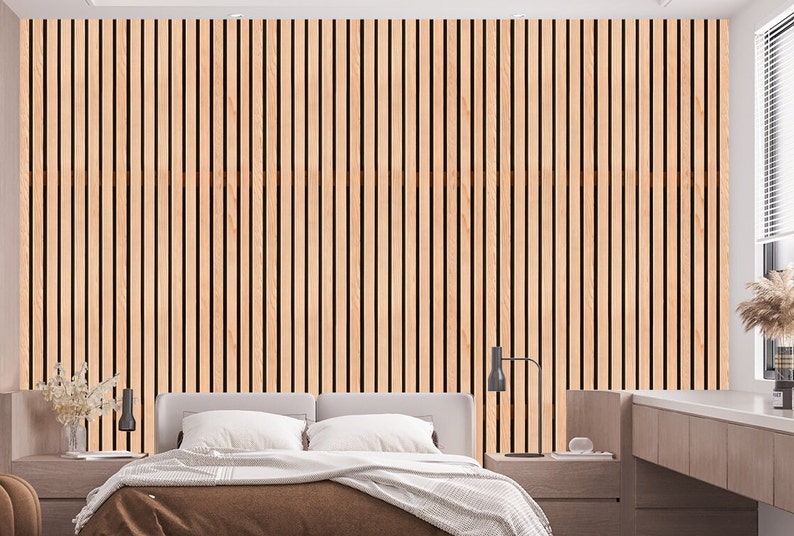 Maple Timber Slat Wallpaper Woodgrain Look White Oak Effect Simple ...