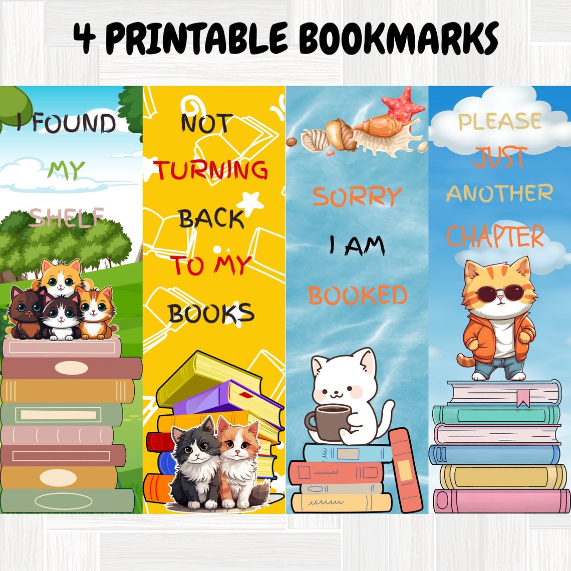 Stacked Books Cats Printable Bookmarks for Book Lovers, Just Another ...