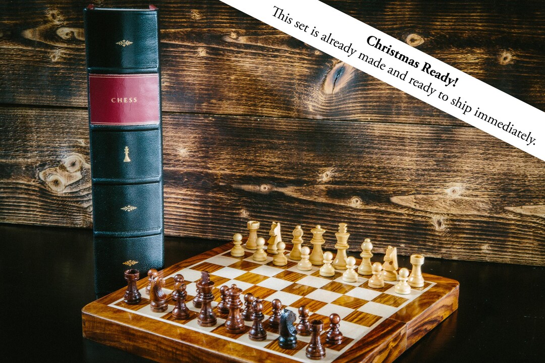 Bookshelf Chess Set Handcrafted Leather and Bookcloth Case Includes ...