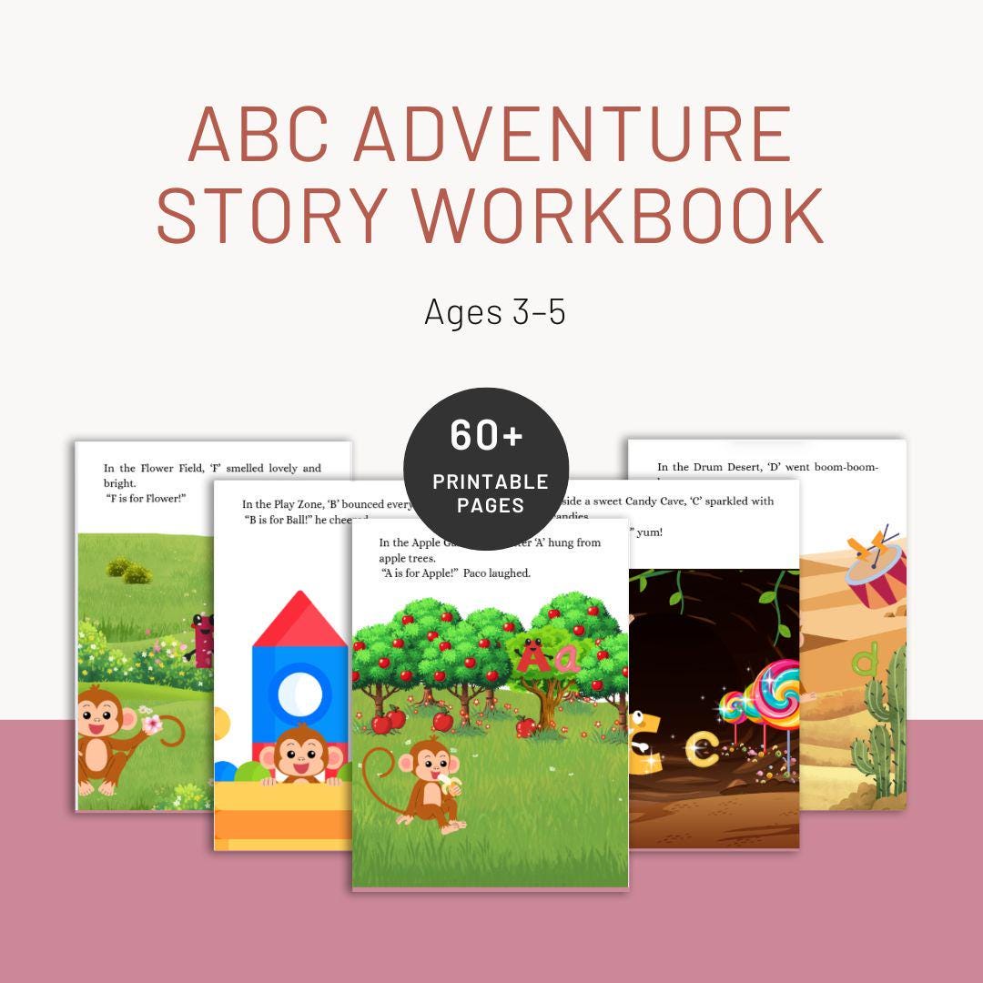 ABC Adventure Story Workbook Part 1 (A–M) | Alphabet Tracing, Coloring ...