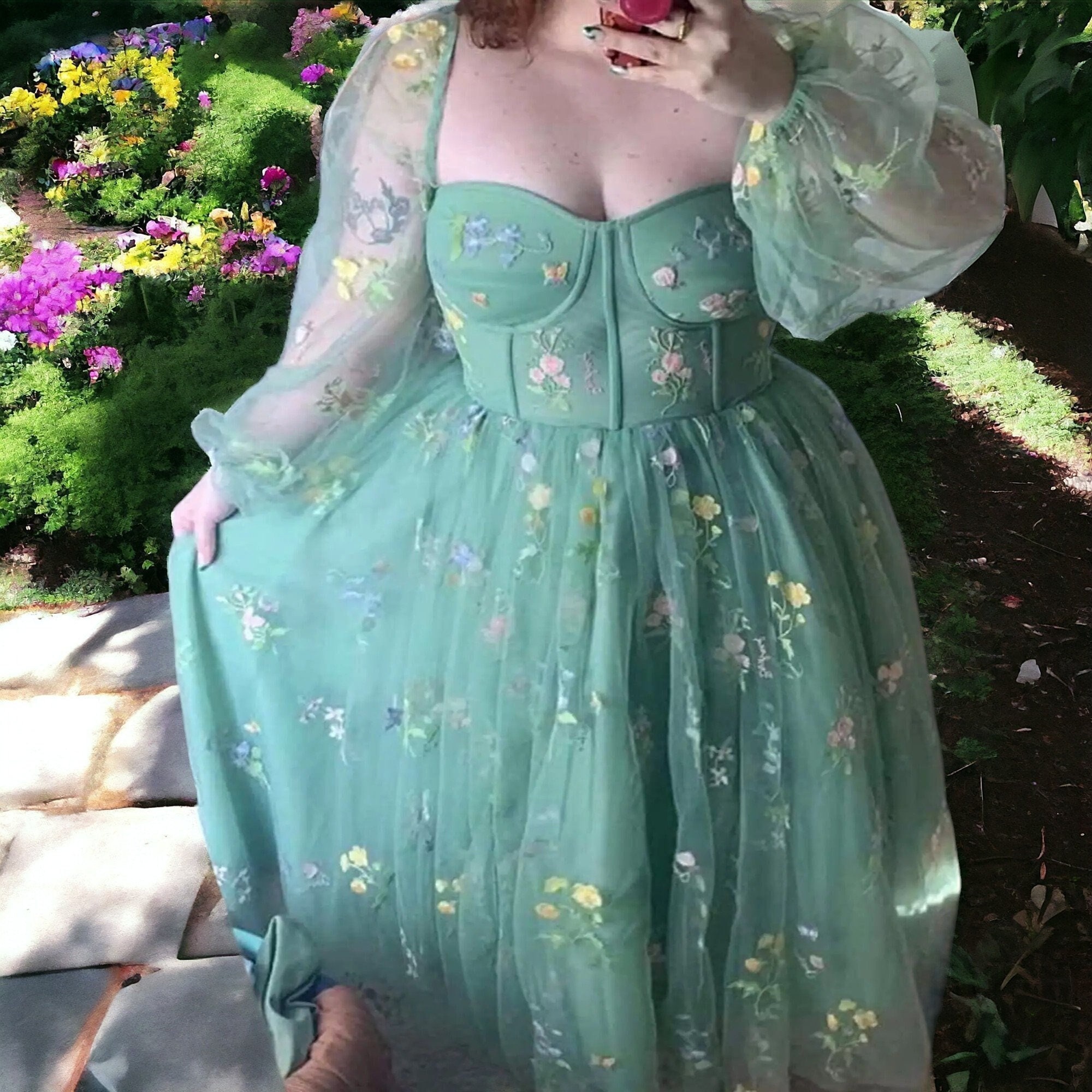 Fairy Prom Dress, Green Prom Dress, Fairycore Dress, Corset Wedding ...