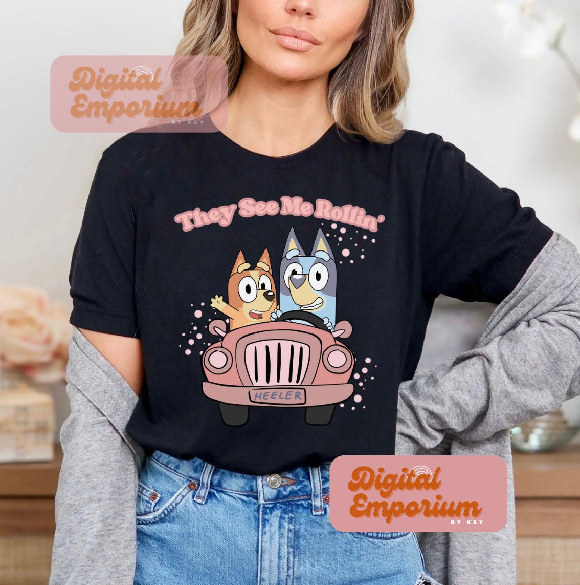 Bluey and Bingo Driving in A Car Retro Vibes PNG Design Sublimation ...