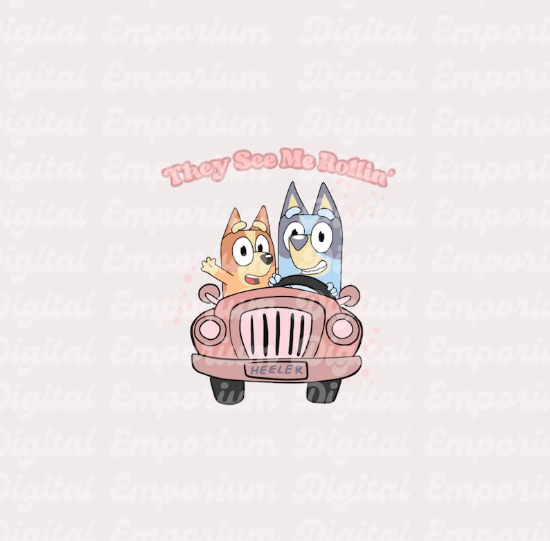 Bluey and Bingo Driving in A Car Retro Vibes PNG Design Sublimation ...