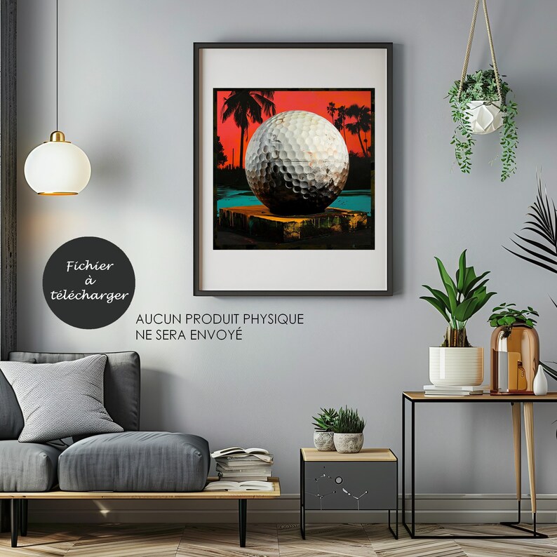 Golf Ball Poster Palm Trees Sunset, Color Artistic Illustration ...
