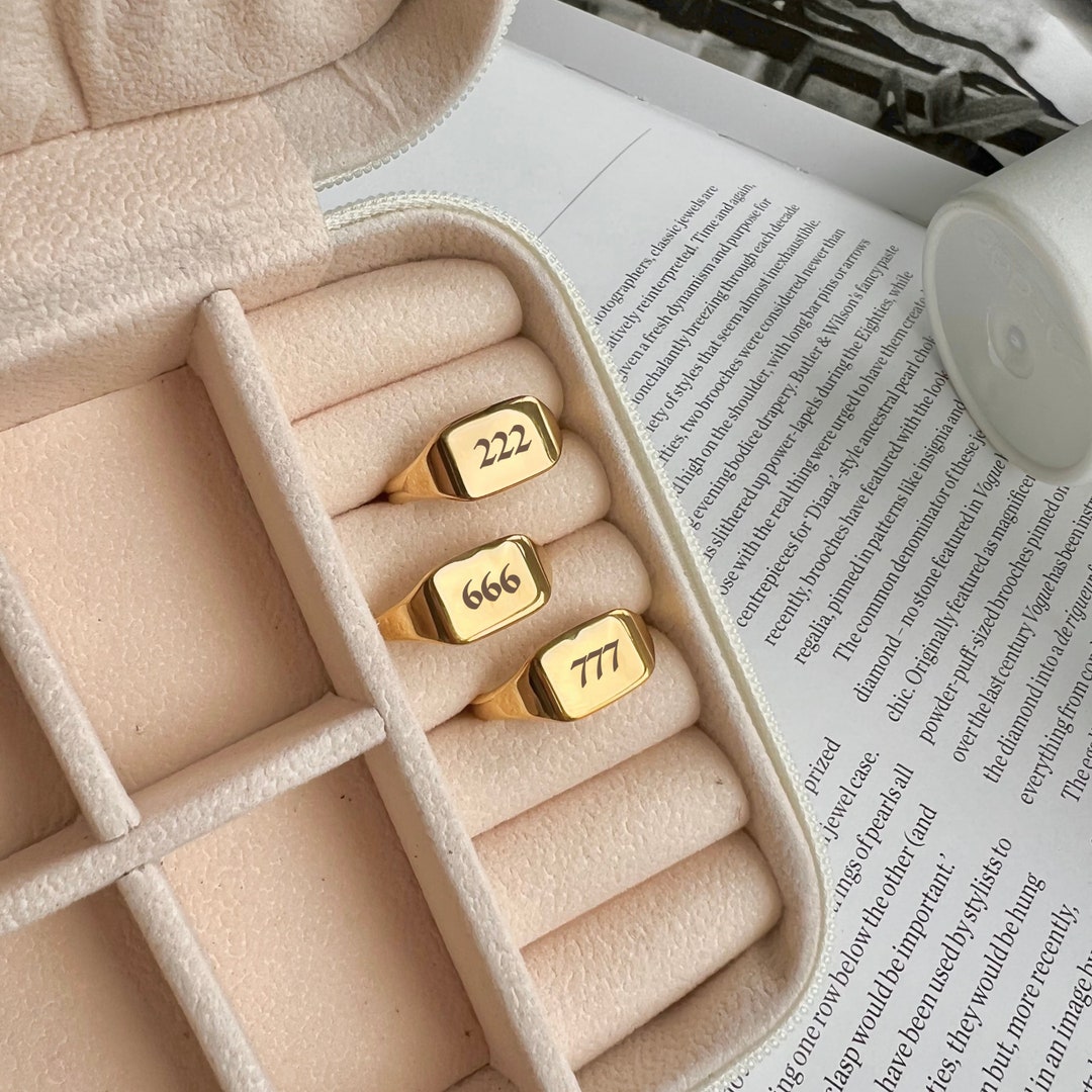Womens Signet Ring, Angel Number Signet Ring, Gold Statement Ring ...