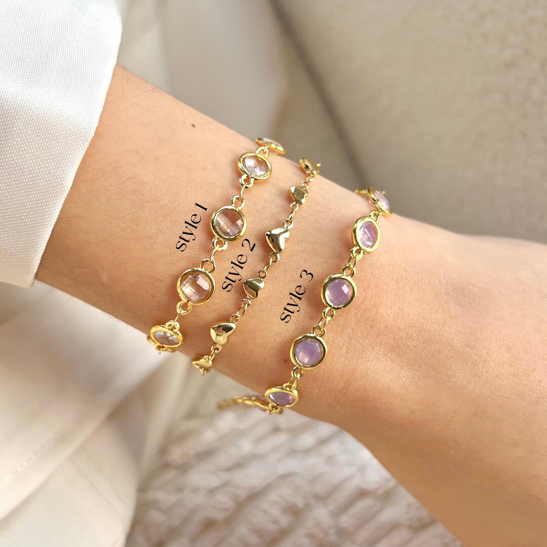 Gold Bracelets Stack, Gold Filled Crystal Bracelet, Gold Heart Charm ...