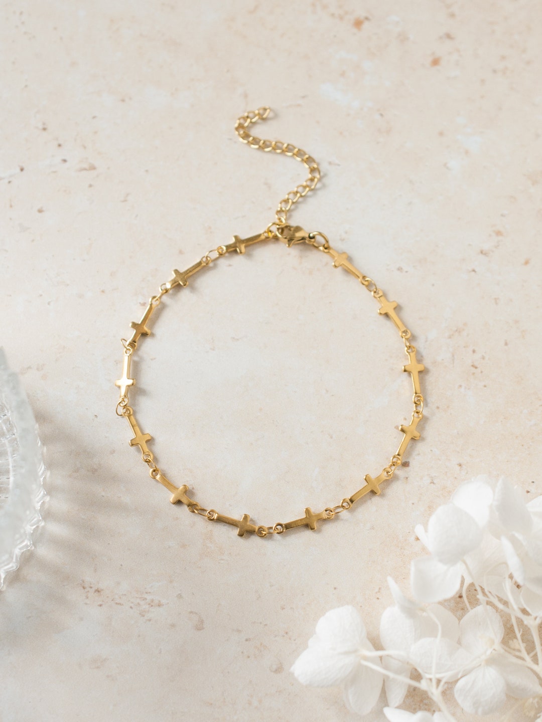 Dainty Cross Bracelet, 18k Gold Cross Chain Bracelet, Gift for Her ...