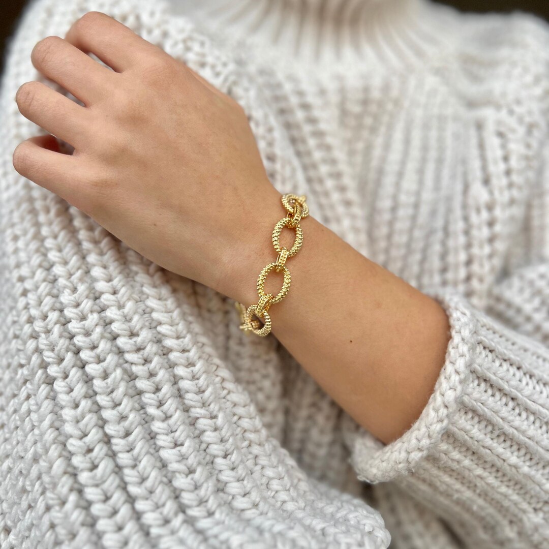 Chunky Chain Bracelet, Gold Filled Thick Bracelet for Women Gift for ...
