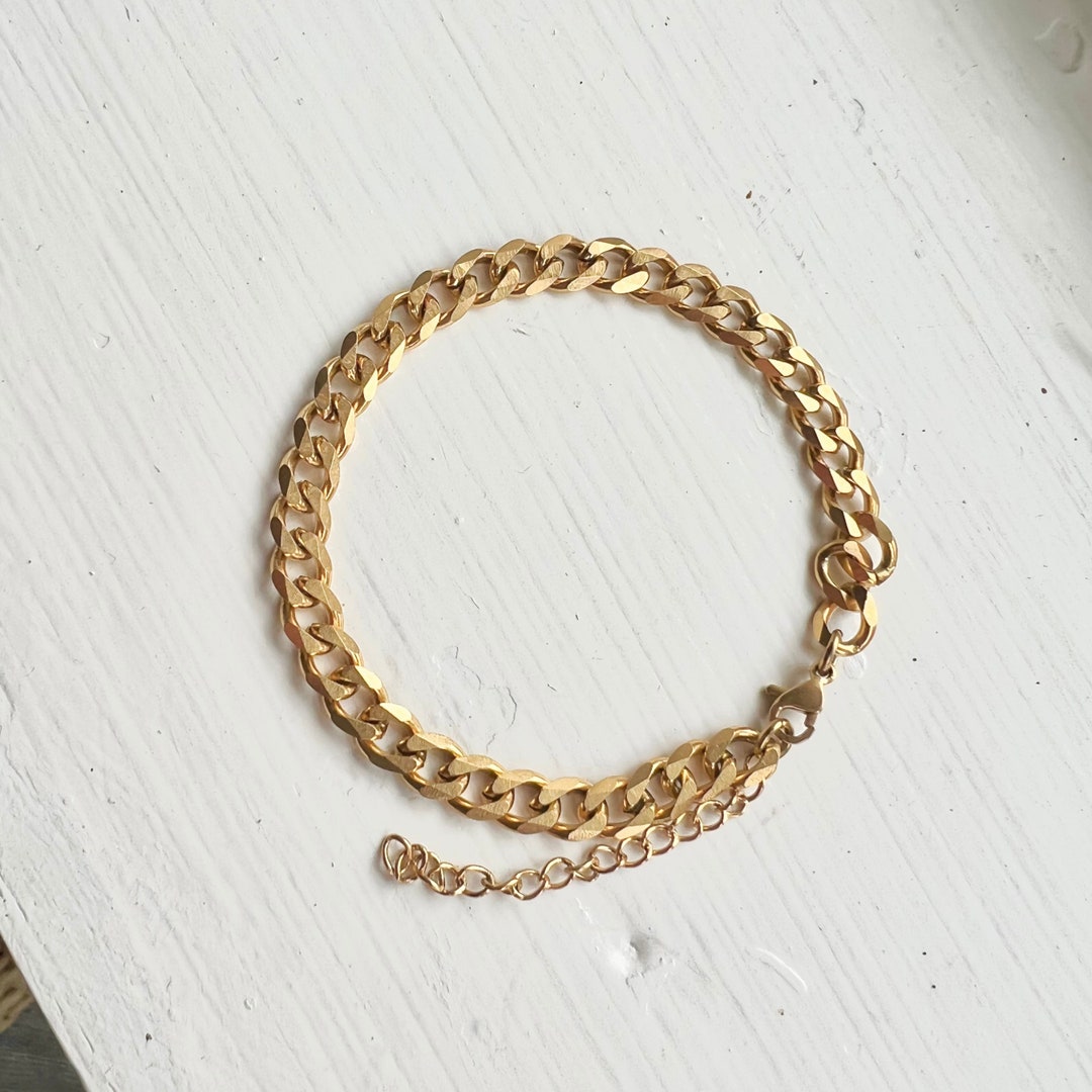 18k Gold Chunky Chain Bracelet, Gold Cuban Chain Bracelet, Gold Curb ...