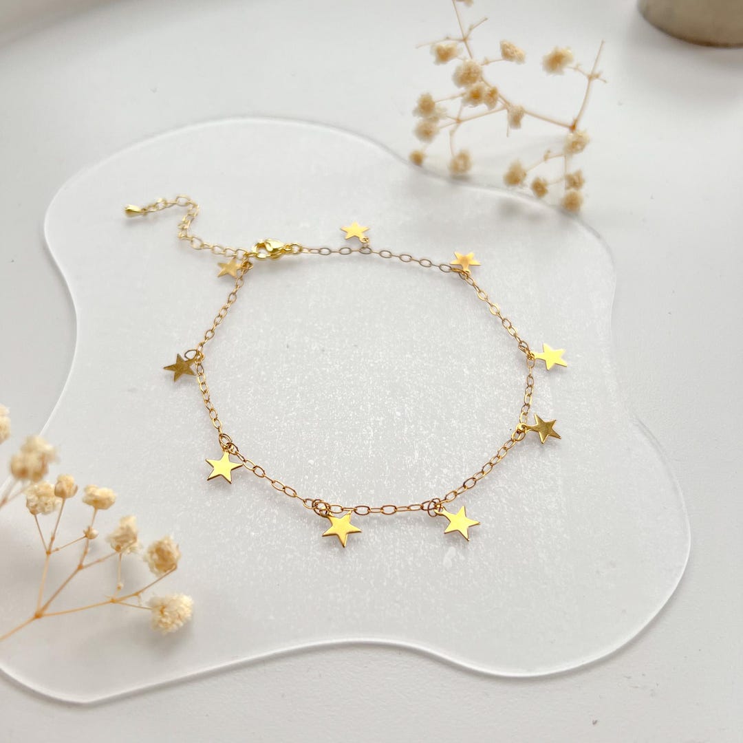 Gold Star Chain Bracelet, Gold Filled Charm Bracelet, Star Charm ...