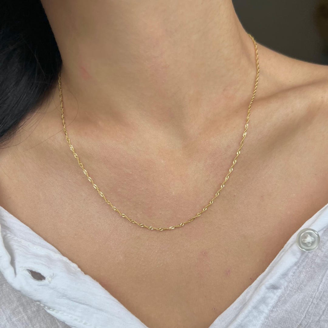 14k Gold Twisted Chain, Gold Vermeil Twisted Necklace, Dainty Silver ...