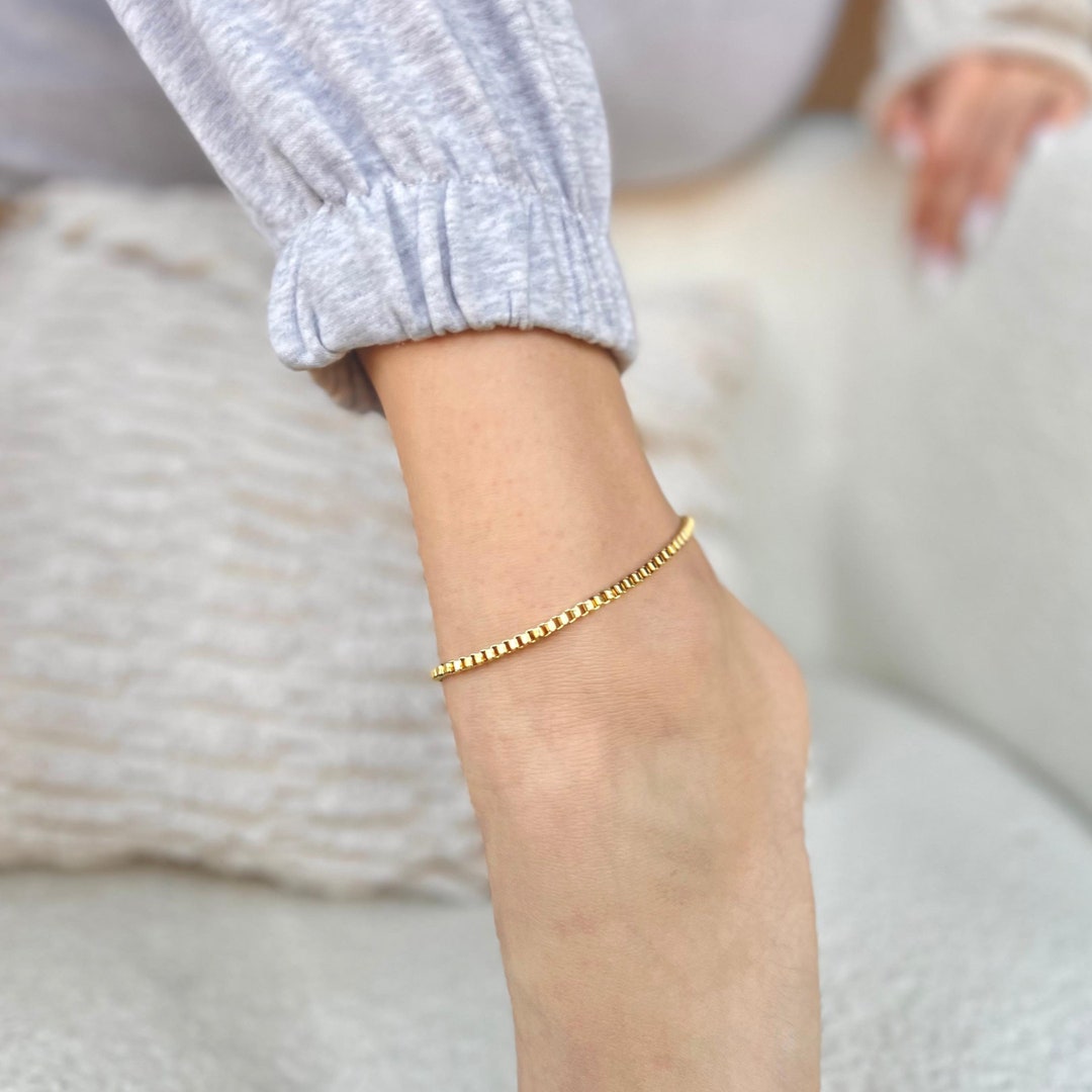Gold Box Chain Anklet, Gold Anklet for Women, Chain Ankle Bracelet ...